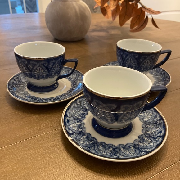 Bombay | Kitchen | Bombay Cobalt Blue White Coffee Cup Saucer Silver ...